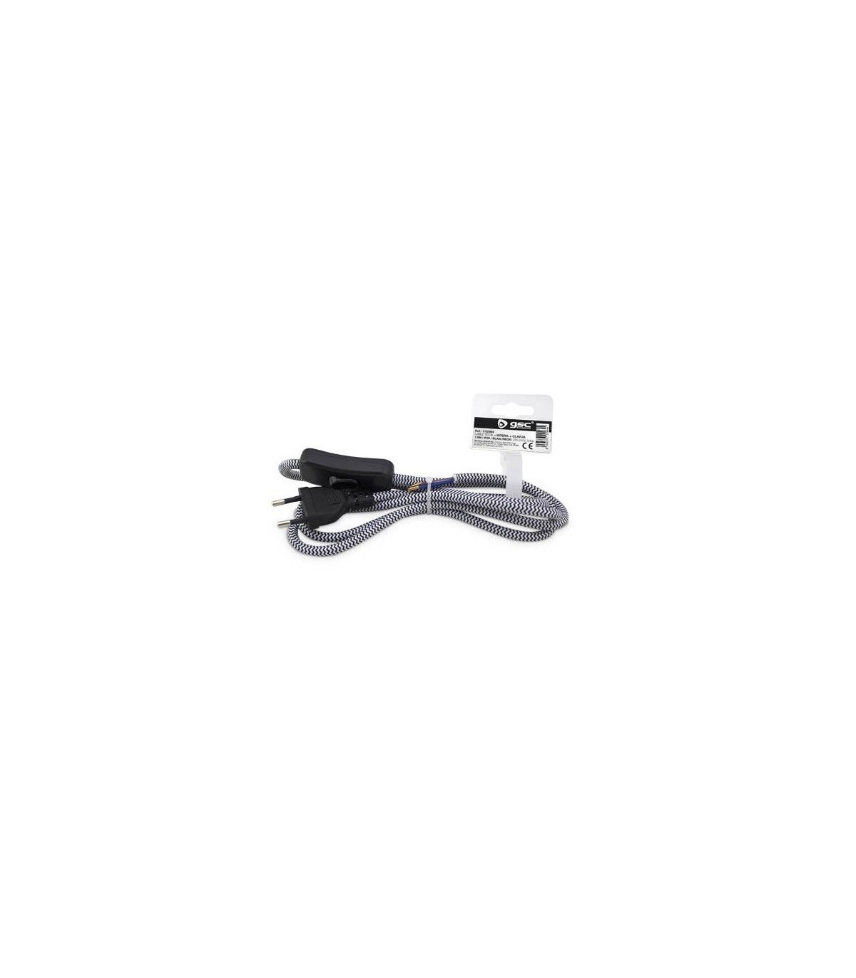 Conexión + Interruptor (2x0.75mm) 1.5m Textil Negro/Blanco
